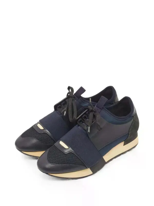 Balenciaga Navy Mesh And Leather Race Runner Sneakers - Blue