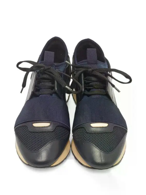 Balenciaga Navy Mesh And Leather Race Runner Sneakers - Blue