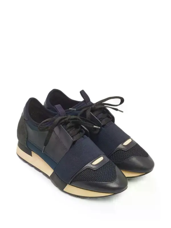 Balenciaga Navy Mesh And Leather Race Runner Sneakers - Blue