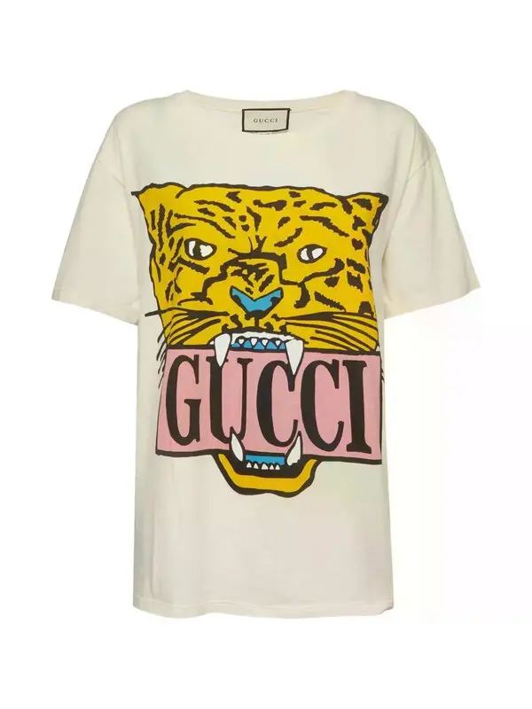 Gucci Tiger Print V-neck Short Sleeve T-shirt