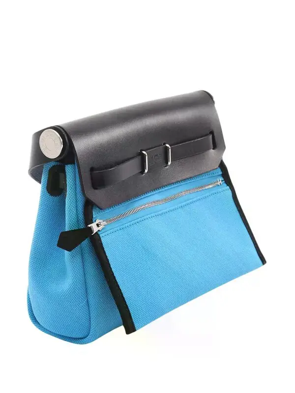 Hermès Herbag Zip 20 Crossbody Bag In Military Toile And Vache Hunter - Blue