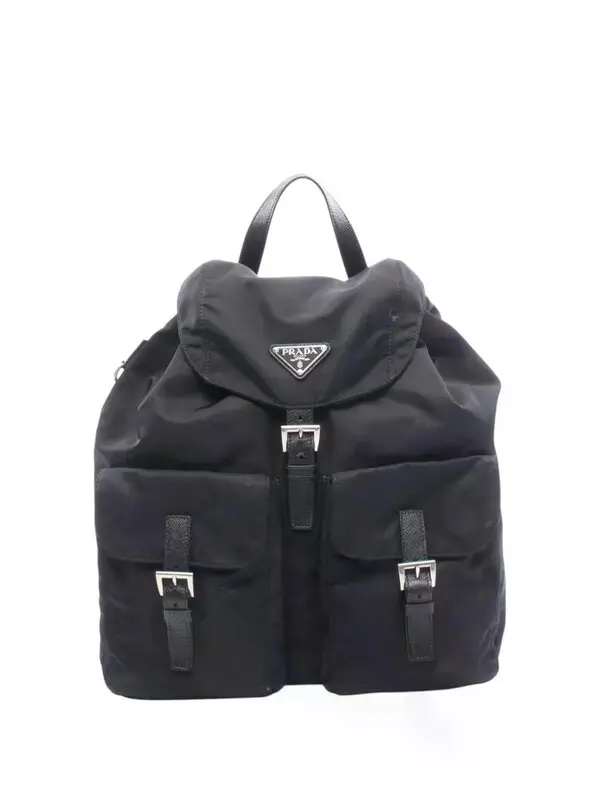 Prada Saffiano Trimmed Tessuto Backpack - Black