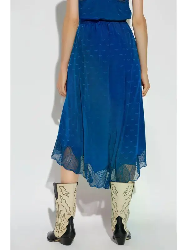 Zadig&Voltaire Overseas Silk Lace Trim Graphic Print Skirt