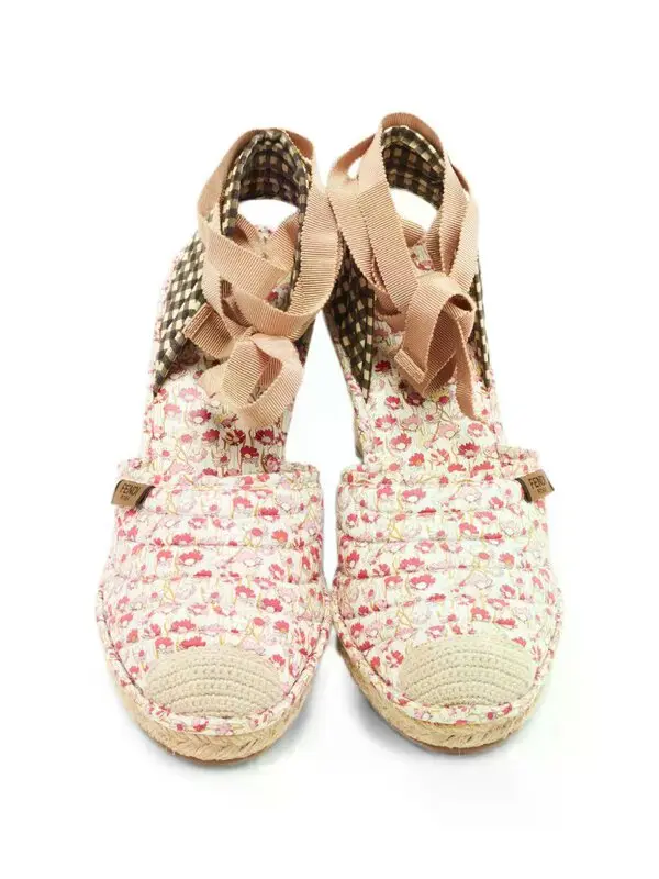 Fendi Floral Gingham Wedge Sandals