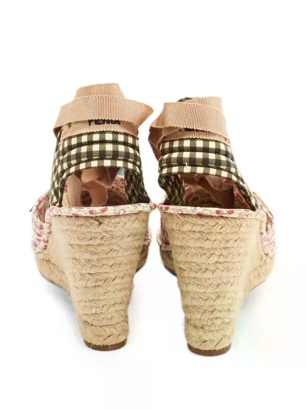 Fendi Floral Gingham Wedge Sandals