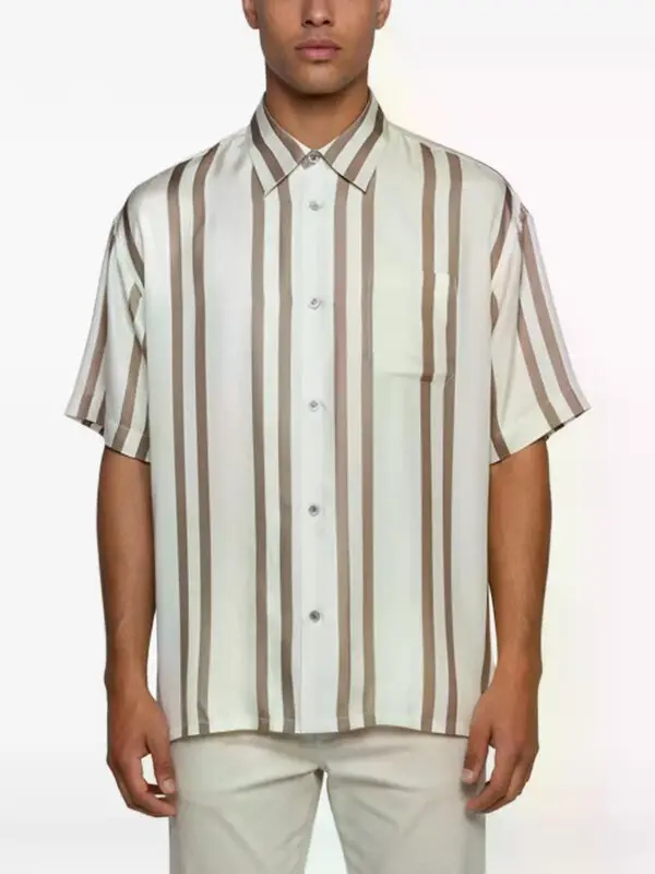 John Elliott Striped Short-sleeved Silk Shirt
