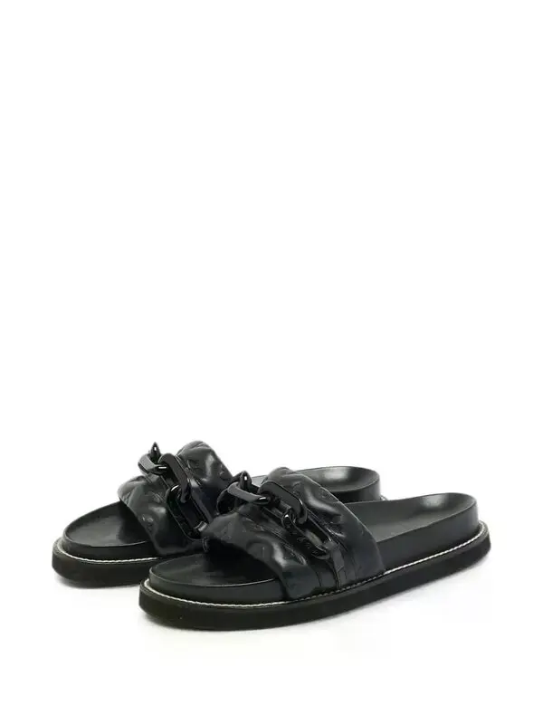 LOUIS VUITTON Leather Embossed Monogram Puffy Strap Chunky Chain Link Slides