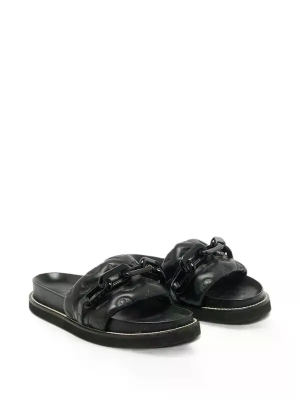 LOUIS VUITTON Leather Embossed Monogram Puffy Strap Chunky Chain Link Slides