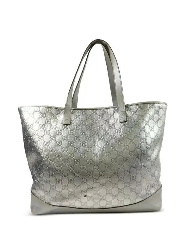 Gucci Leather Gg Supreme Tote Bag - Silver
