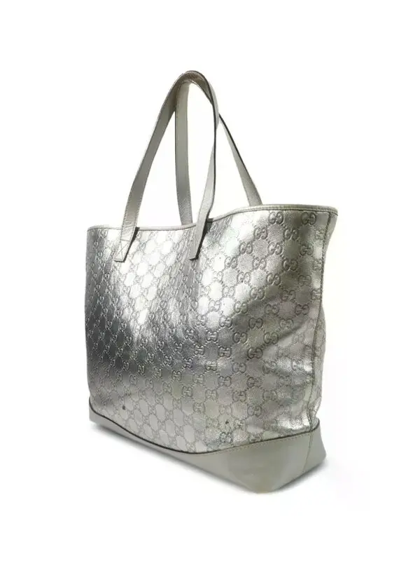 Gucci Leather Gg Supreme Tote Bag - Silver