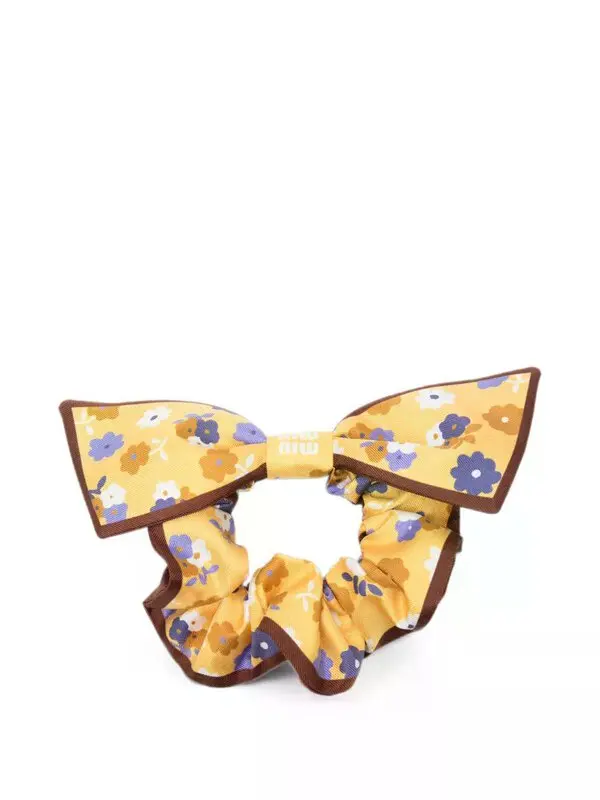 Miu Miu Floral Print Bow Detail Scrunchie - Yellow
