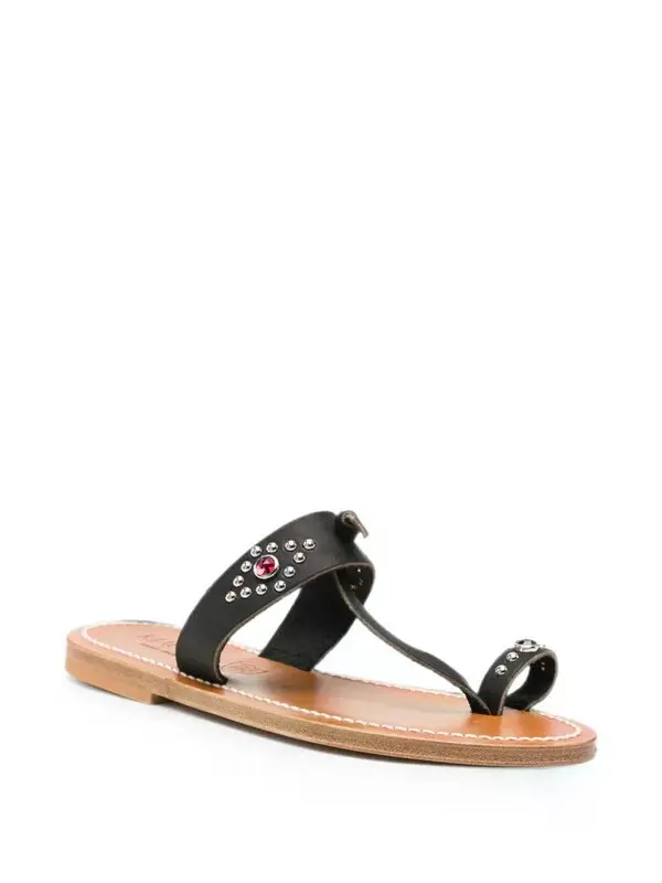K.JACQUES Embellished Toe-strap Flat Sandals - Black