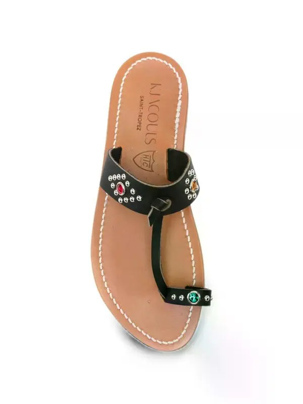 K.JACQUES Embellished Toe-strap Flat Sandals - Black