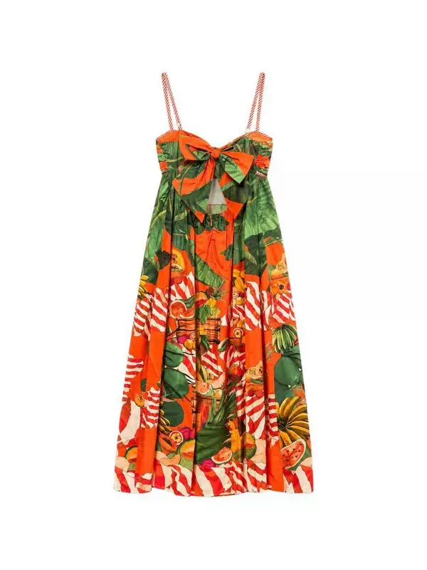 Farm Rio Fruit-print Bow-detail Maxi Dress - Orange