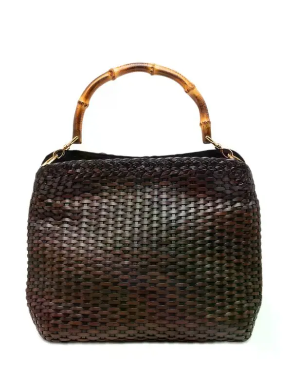 Gucci Woven Leather Bamboo Satchel