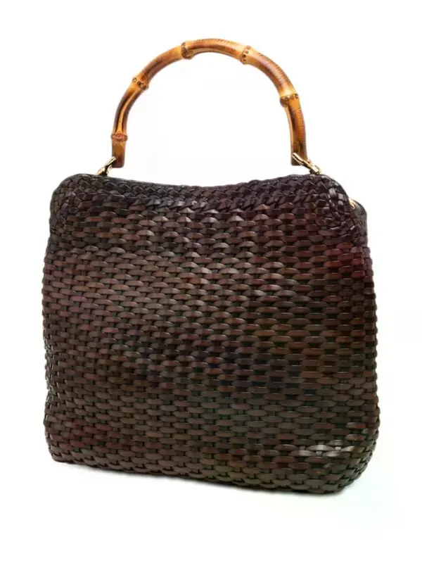 Gucci Woven Leather Bamboo Satchel