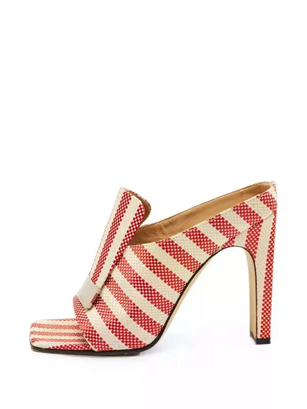 SERGIO ROSSI Striped Square Toe Block Heel Sandals