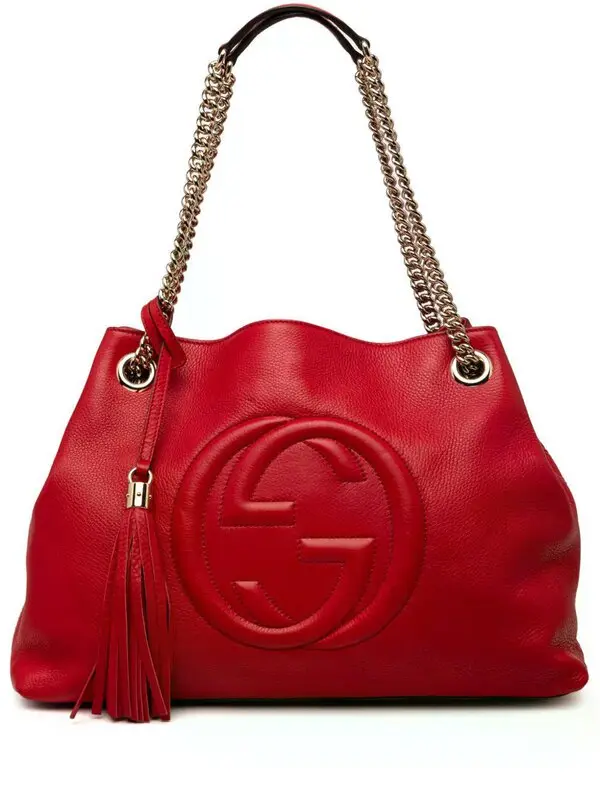 Gucci Soho Chain Tote Bag In Calfskin - Red