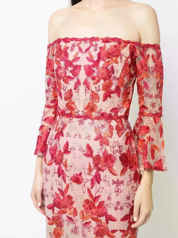 Marchesa Off-shoulder Floral Embroidered Dress