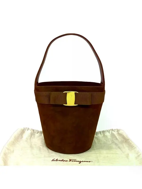 FERRAGAMO Vara Suede Bucket Bag