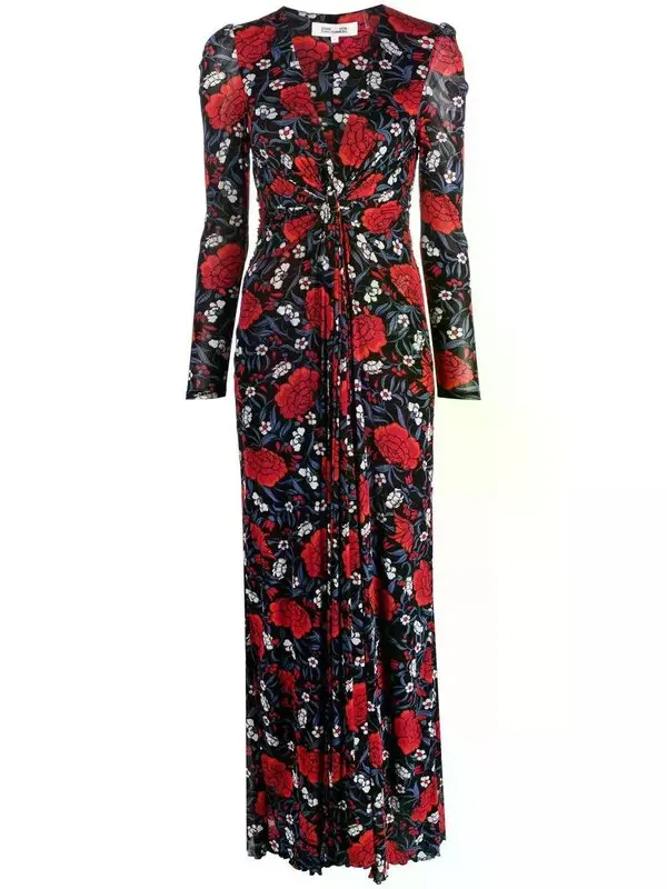 Diane Von Furstenberg Adara Maxi Dress With Floral Print And V-neck