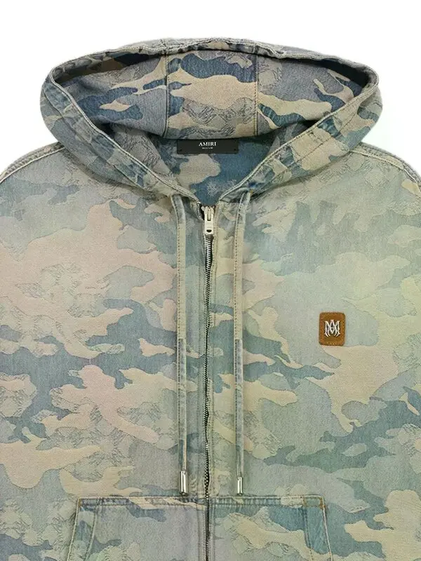 Amiri Camouflage Jacquard Denim Zip Hoodie - Blue