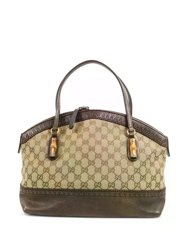 Gucci Gg Bamboo Detail Canvas Tote Bag