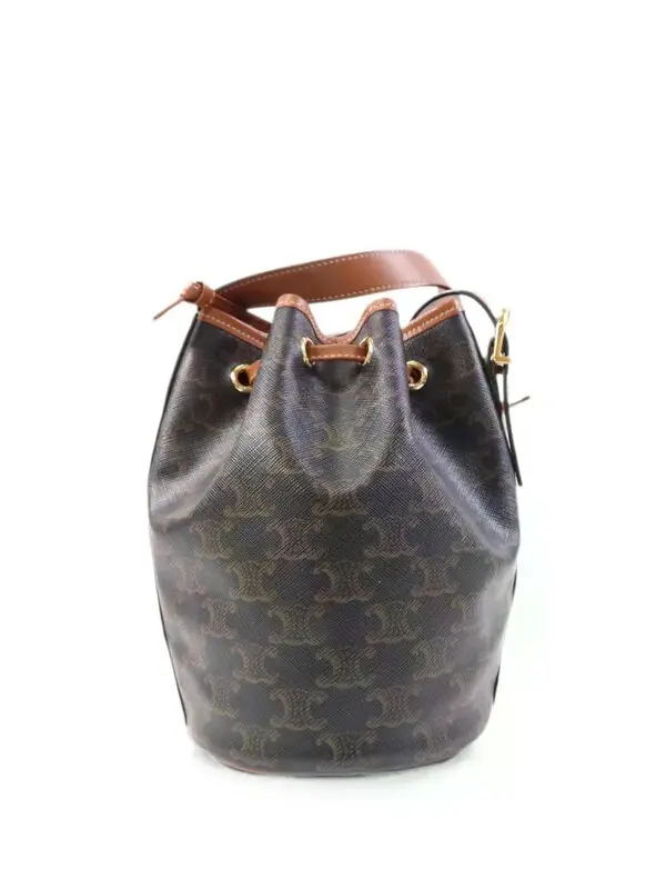Celine Triomphe Canvas Drawstring Bucket Bag - Brown