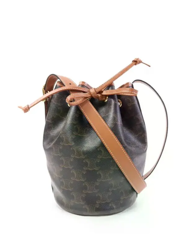 Celine Triomphe Canvas Drawstring Bucket Bag - Brown