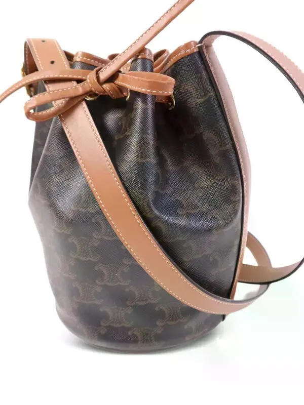 Celine Triomphe Canvas Drawstring Bucket Bag - Brown