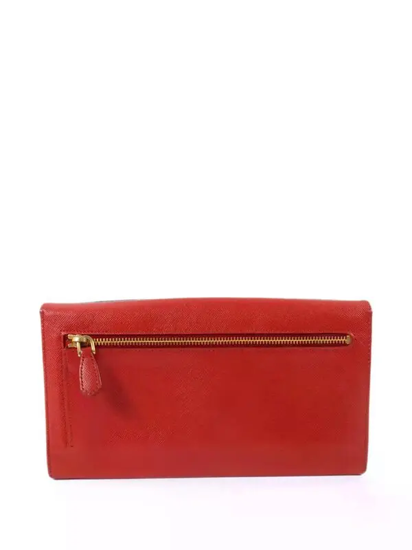 Prada Logo-detail Calfskin Long Wallet - Red