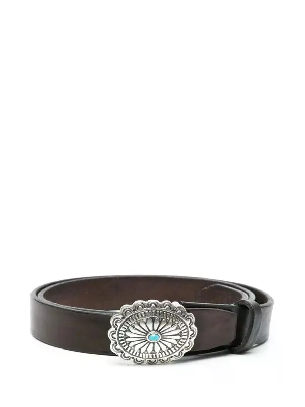 ALBERTO LUTI Statement Buckle Leather Belt - Brown