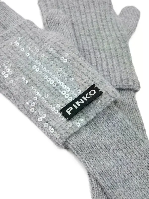 Pinko Sequin-embellished Ribbed-knit Gloves