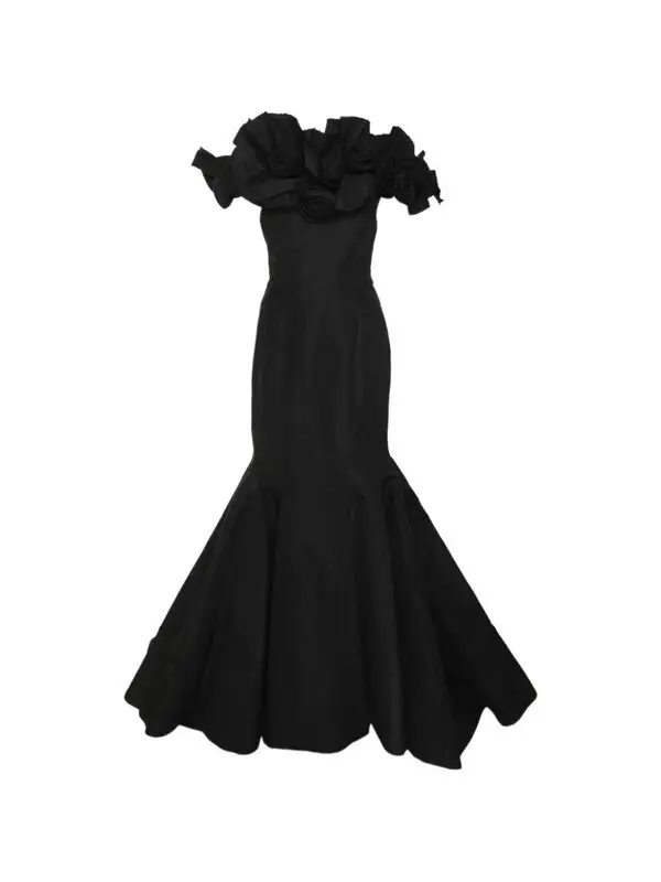 Oscar De La Renta Off-the-shoulder Floral Appliqué Gown