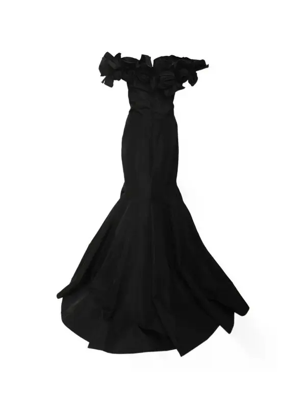 Oscar De La Renta Off-the-shoulder Floral Appliqué Gown