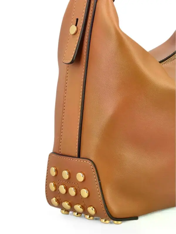 TOD'S Embellished Leather Shoulder Bag - Brown