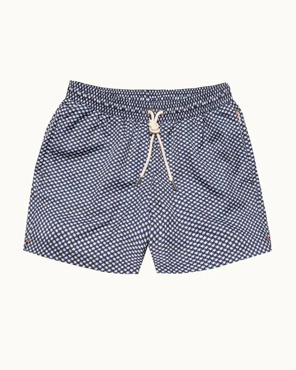 Orlebar Brown Shorter Length Modula Print Swim Shorts In Night Iris - Blue
