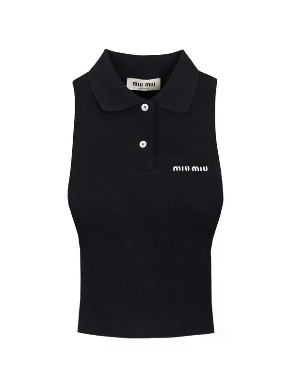 Miu Miu Sleeveless Logo Embroidered Polo Shirt