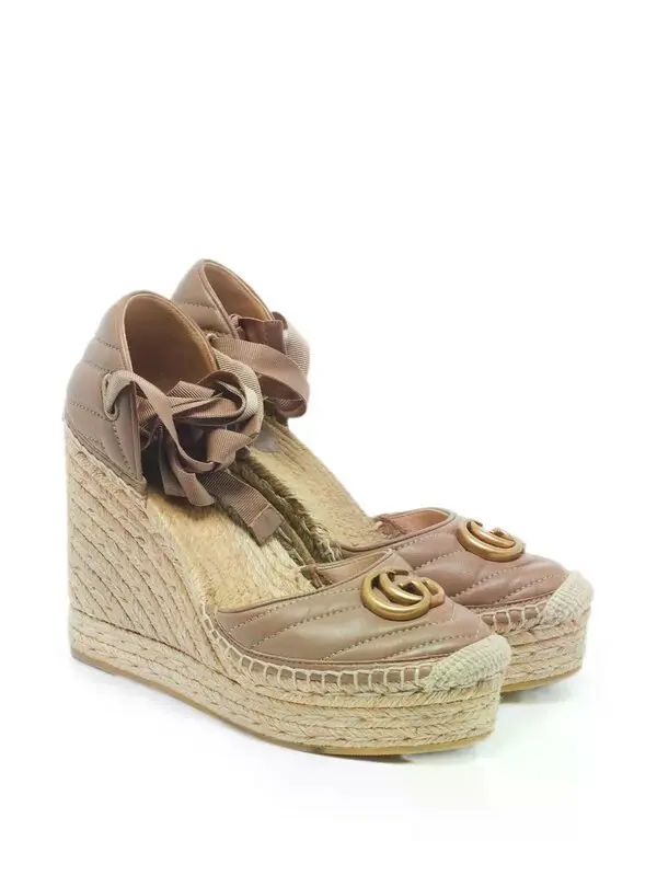 Gucci Gg Marmont Quilted Espadrille Wedge With Ankle Tie