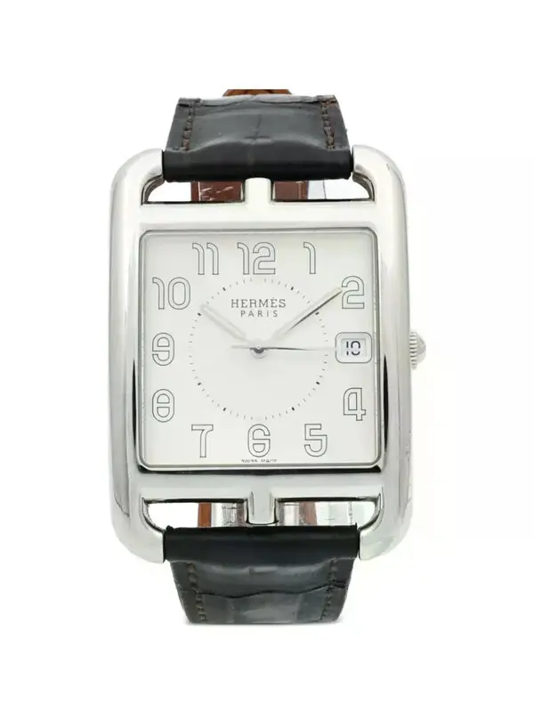 Hermès Cape Cod 33mm Stainless Steel Watch With Black Leather Strap - White