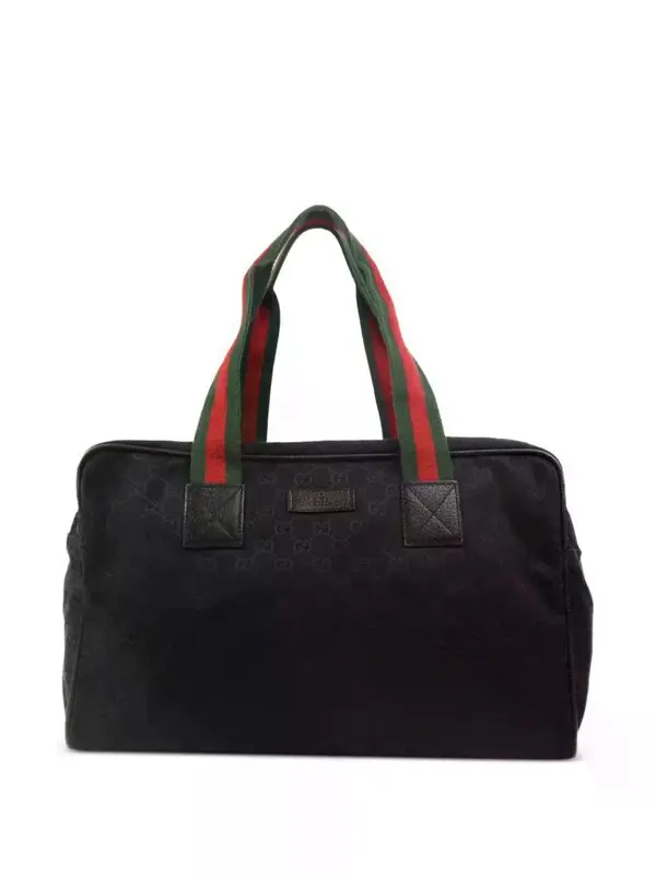 Gucci Gg Canvas Web-stripe Boston Bag - Black