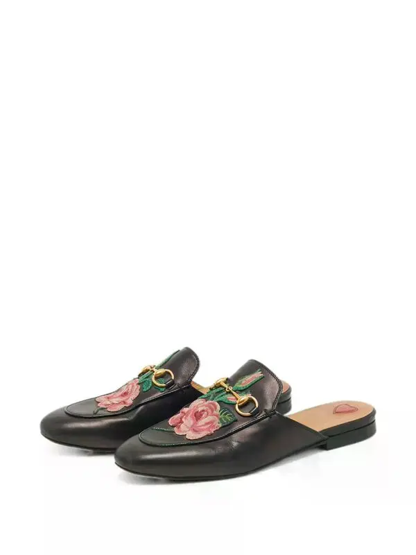 Gucci Princetown Leather Floral-embroidered Mules - Brown