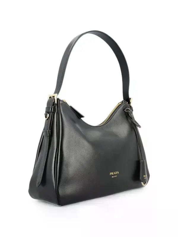 Prada Leather Shoulder Bag With Logo Lettering - Black