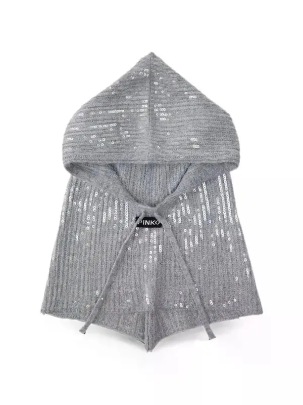 Pinko Sequin Embellished Ribbed Knit Hood - Grey