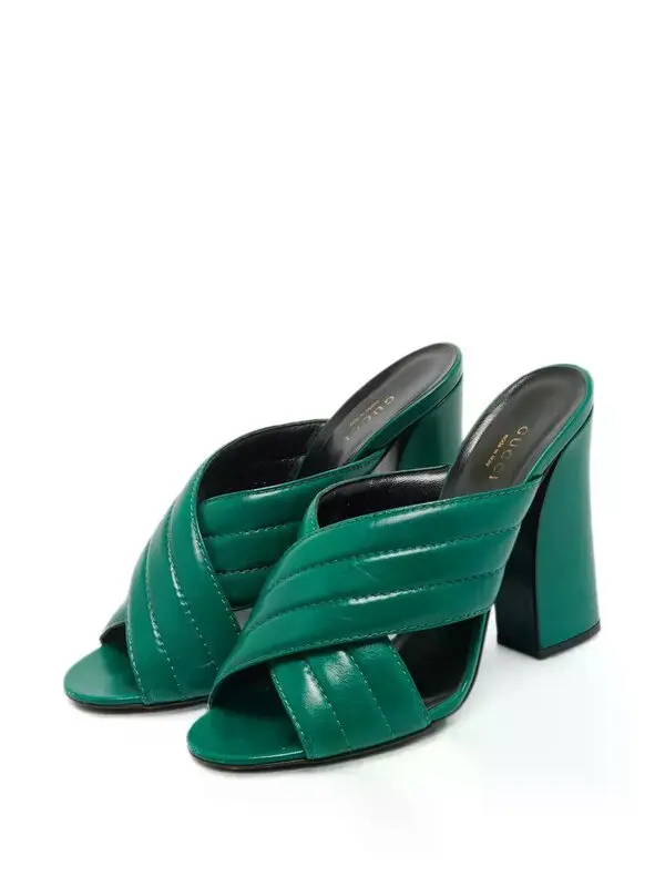 Gucci Quilted Criss-cross Block Heel Sandals - Green