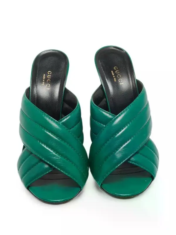 Gucci Quilted Criss-cross Block Heel Sandals - Green