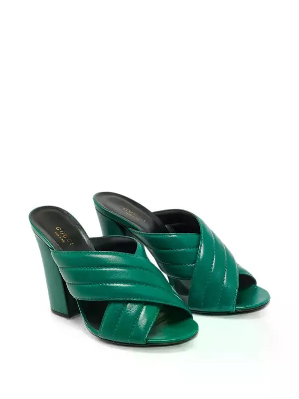 Gucci Quilted Criss-cross Block Heel Sandals - Green