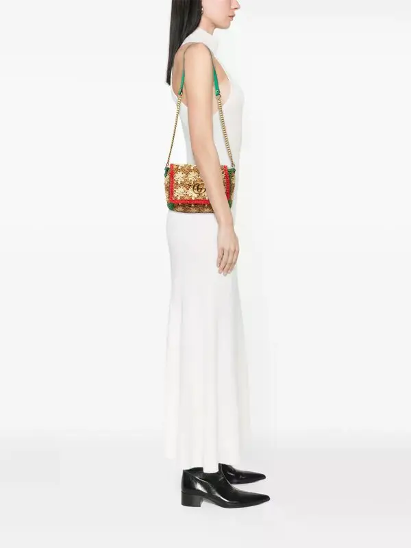 Gucci Small Gg Marmont Raffia Crossbody Bag
