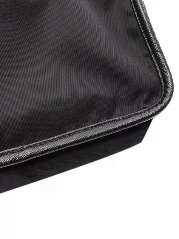 Prada Saffiano Trimmed Tessuto Double Buckle Messenger Bag - Black