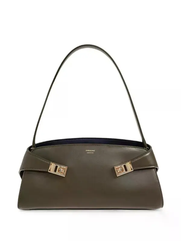 FERRAGAMO Hug Calf Leather Shoulder Bag - Green